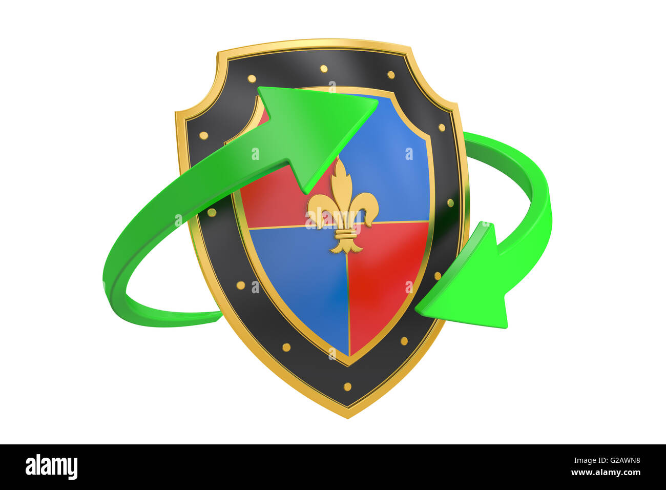 Shield with arrows, 3D rendering isolated on white background Stock ...