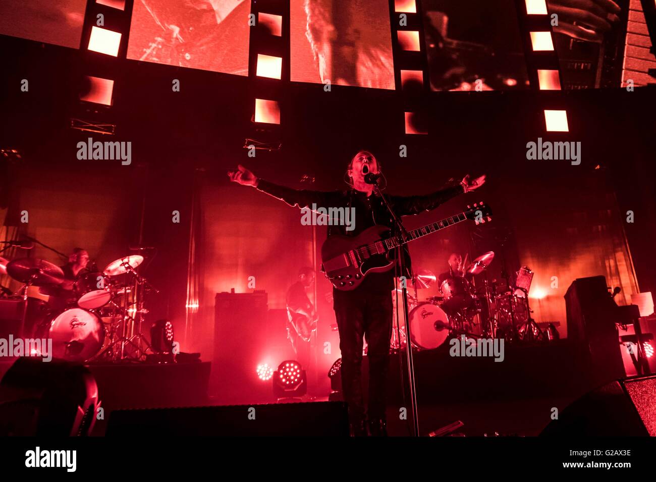 Radiohead perform on stage at the roundhouse hi-res stock photography ...