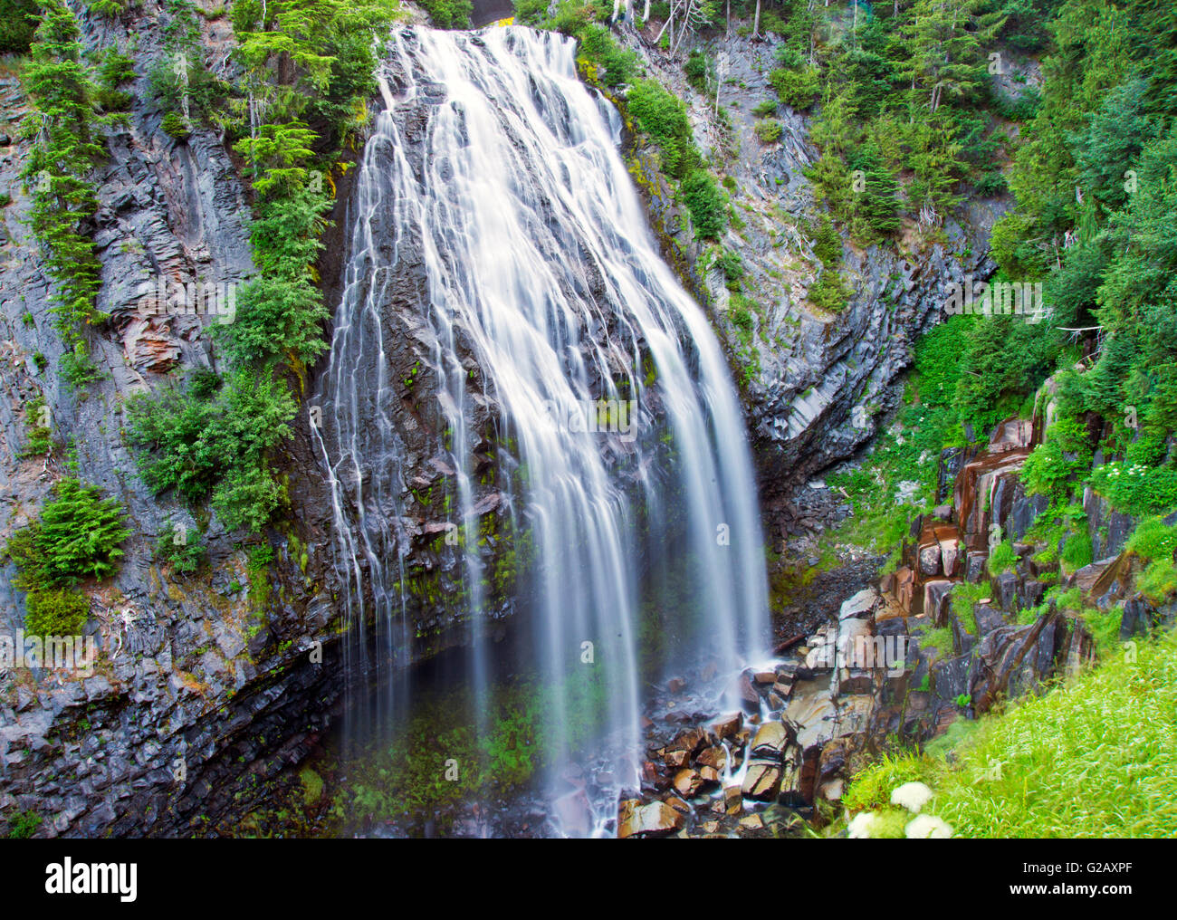 Beautiful Narada waterfalls in Mt Rainier,WA, USA Stock Photo - Alamy