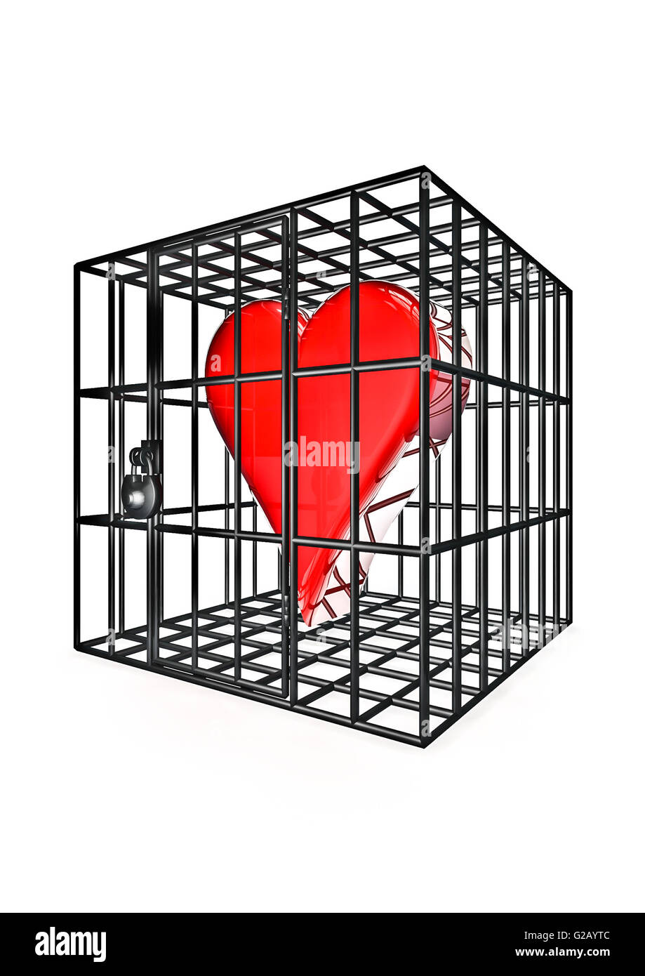 Caged heart / 3D render of heart symbol in metal cage Stock Photo - Alamy