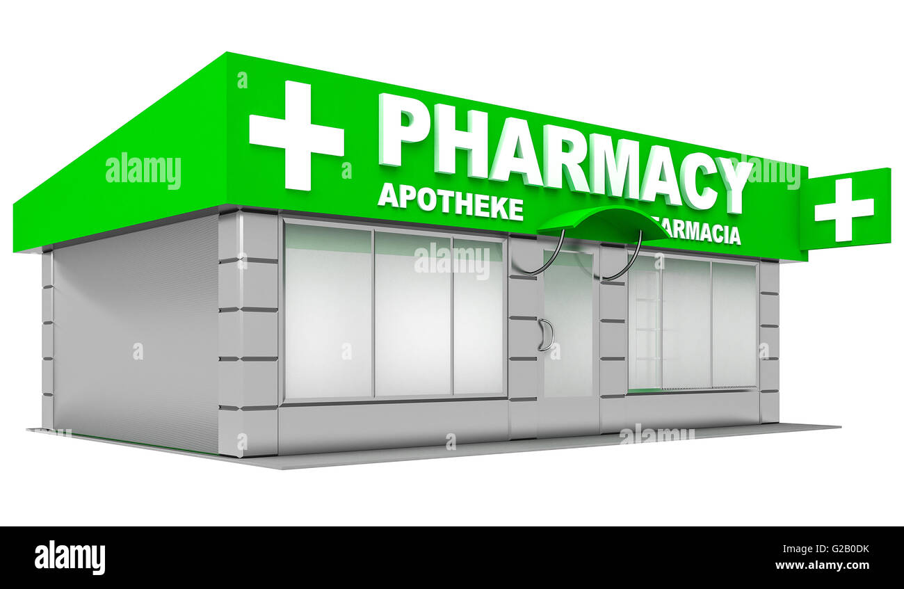 Illustration of pharmacy store isolated on white Stock Photo - Alamy