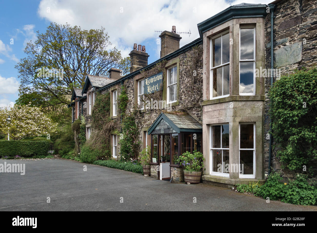 Ullswater (in the Lake District), Cumbria, UK. The Howtown Hotel, a ...