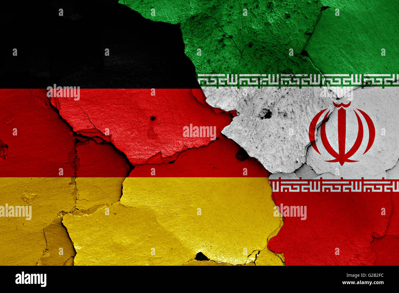 flags of Germany and Iran painted on cracked wall Stock Photo - Alamy