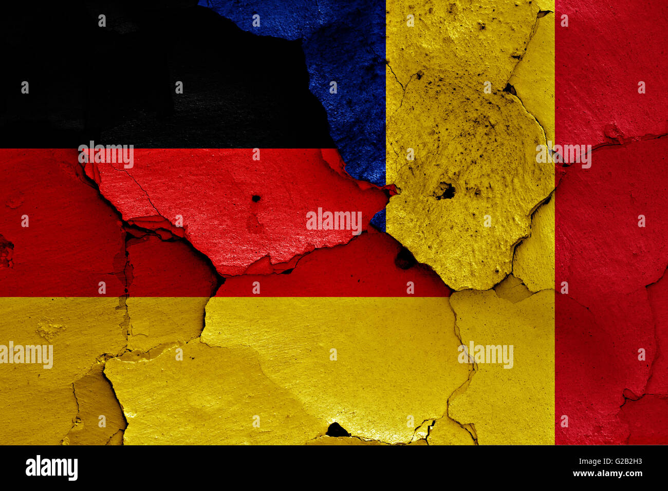 flags of Germany and Romania painted on cracked wall Stock Photo - Alamy