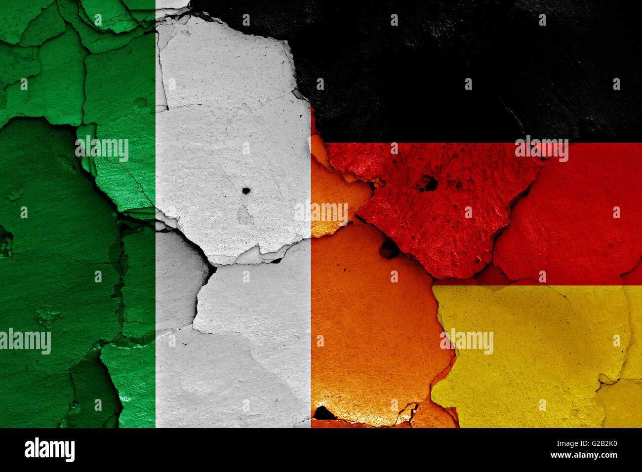 flags of Ireland and Germany painted on cracked wall Stock Photo - Alamy