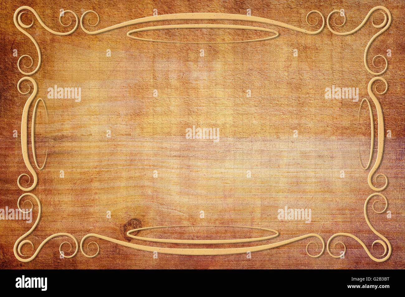 An antique decorative frame with a background with wood texture. Yellow ...