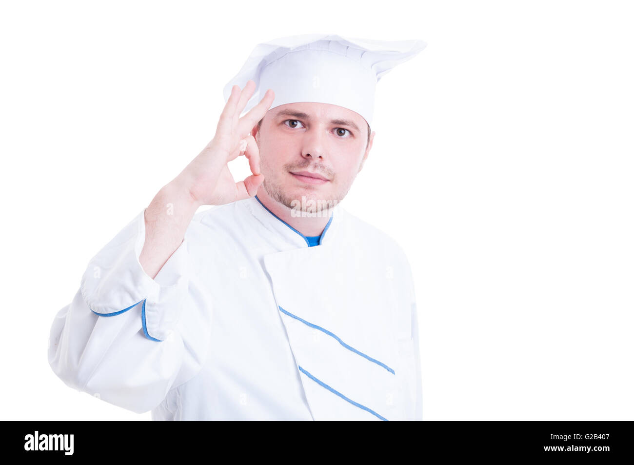 Confident cook or chef showing okay or perfect gesture isolated on ...