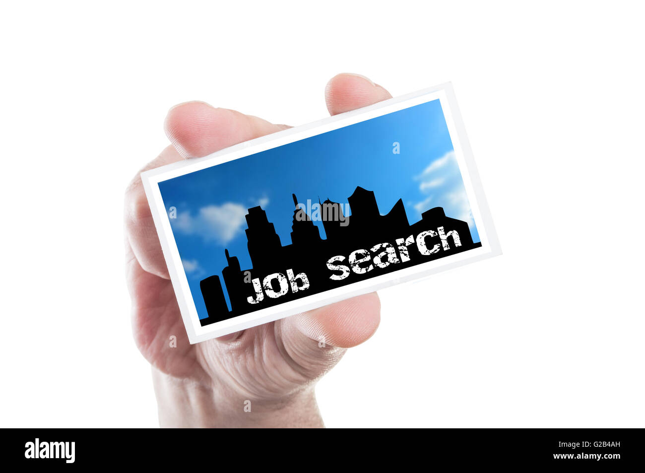 Hand holding job search card as career search concept isolated on white ...