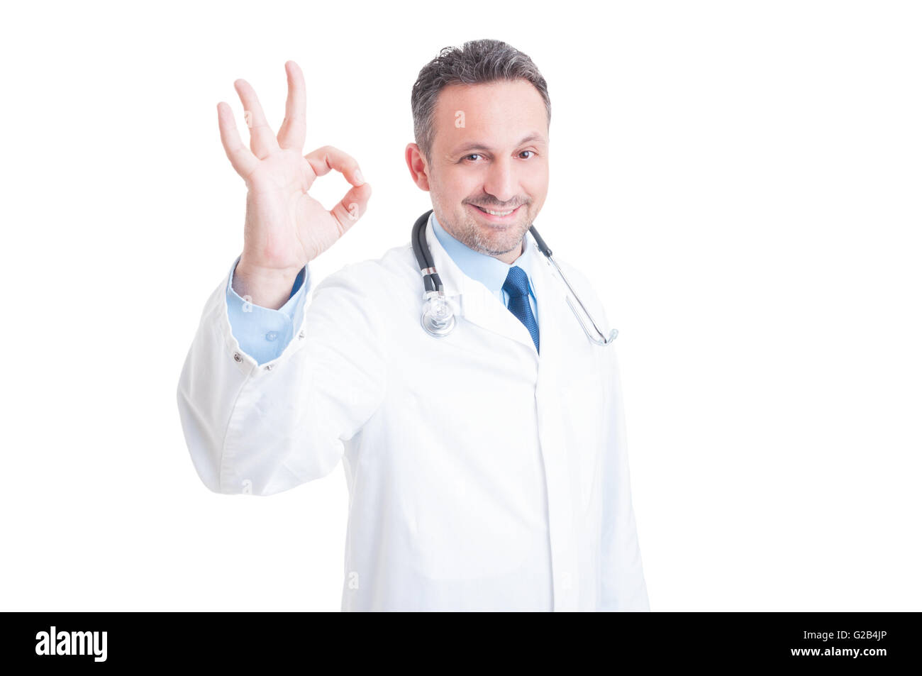 Medic or doctor showing perfect, ok, good or excellent gesture smiling ...