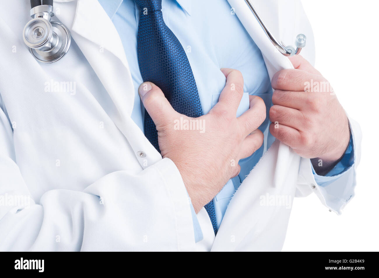 Anonymous male doctor or medic suffering a heart attack concept ...