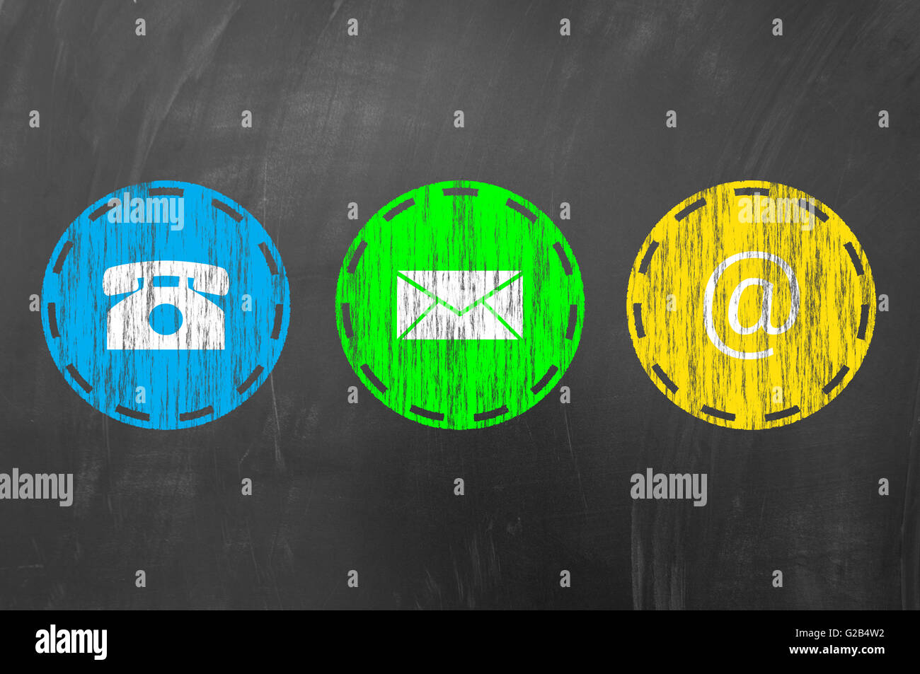 Contact us using email, address and phone concept on blackboard or ...
