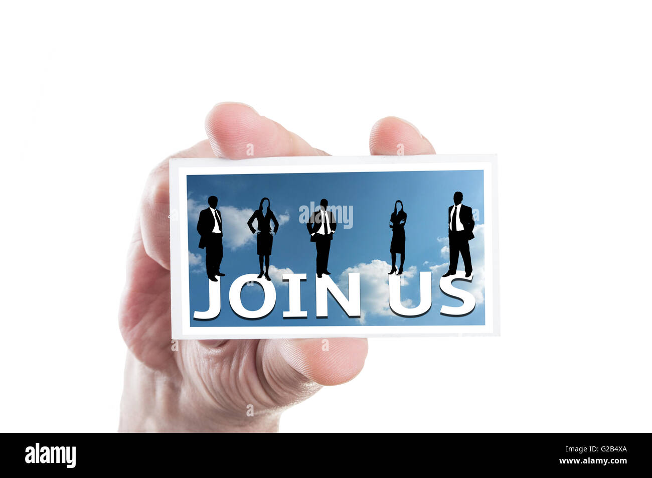 Hand holding join us card concept isolated on white background Stock ...