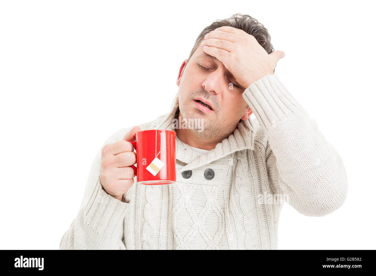 Cold man with high fever and headache because of influenza virus Stock ...