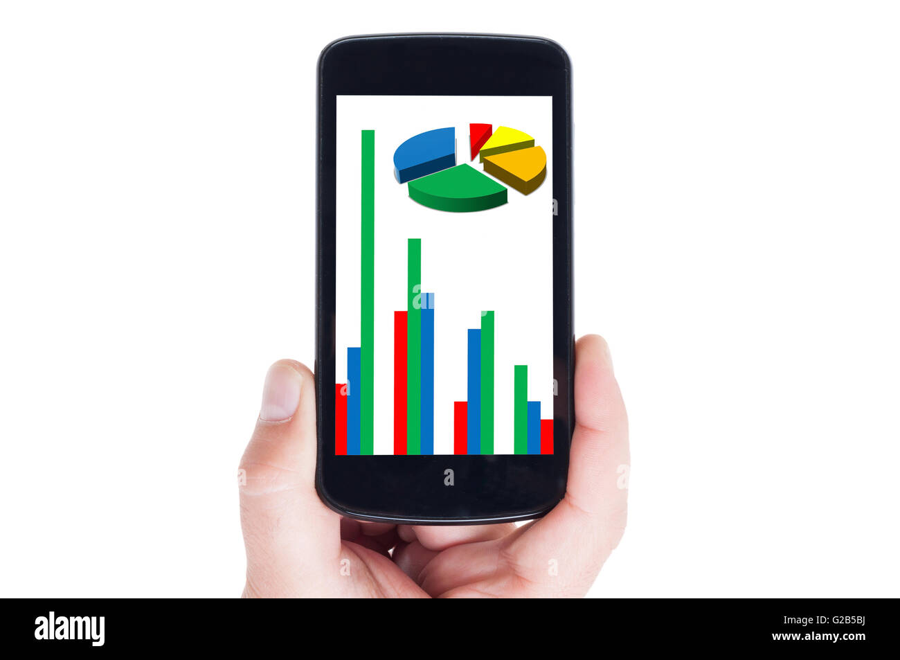 Financial charts on mobile device, smartphone or cellphone screen and ...