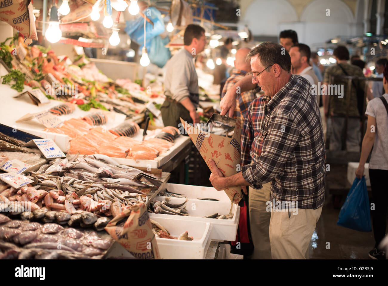 ATHENS, Greece — Fresh fish for sale at the Dimotiki Agora, also known ...