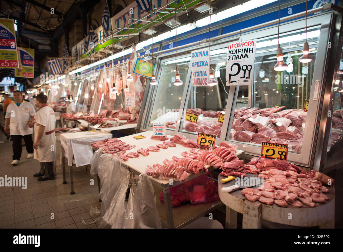 Butcher Selling Meat Dimotiki Agora Market Athens // ATHENS, Greece — A ...