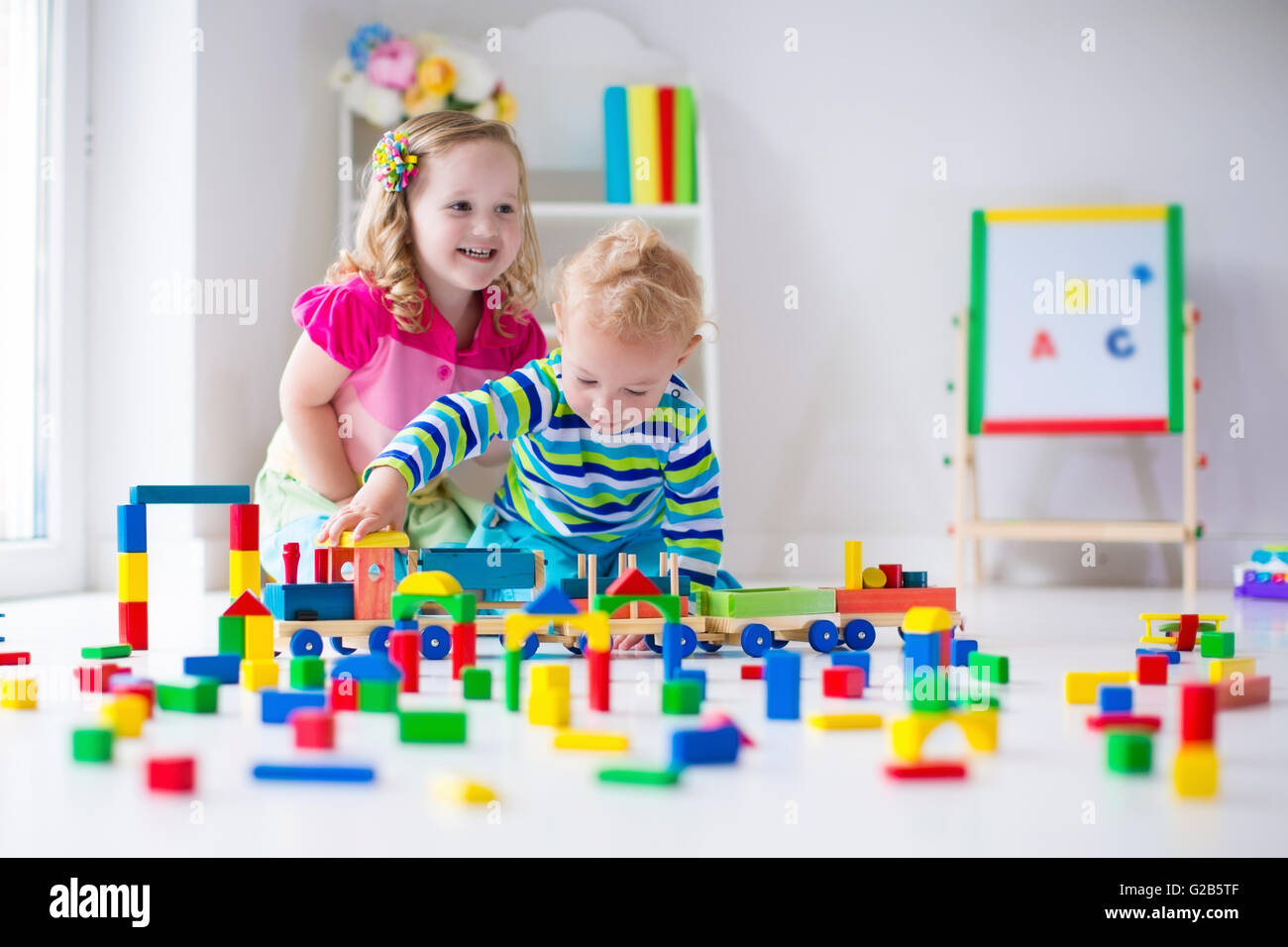 Kids group build school tower hi-res stock photography and images - Alamy