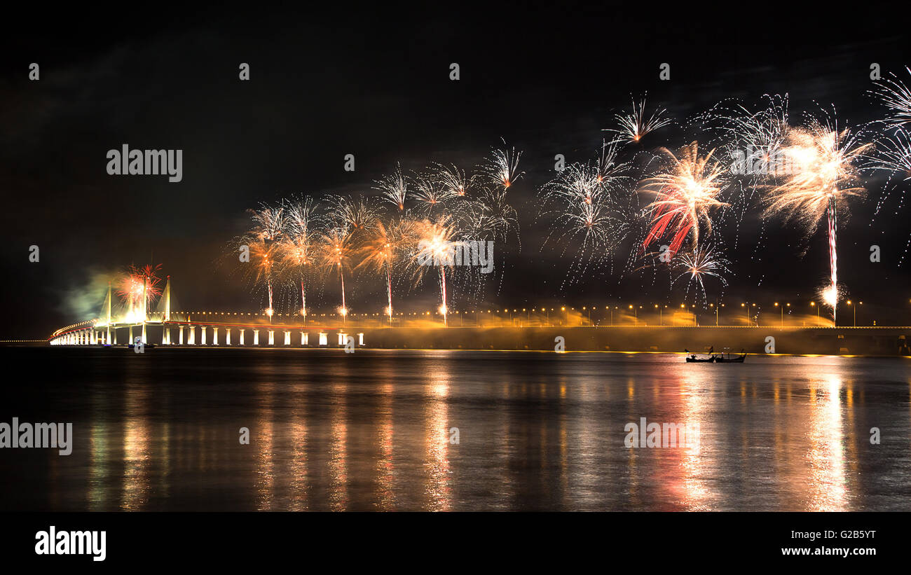 2nd Penang Bridge Firework during grand opening Stock Photo - Alamy
