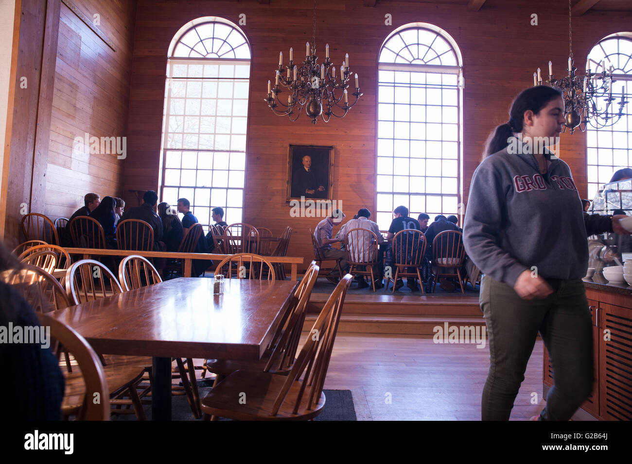 Interior of the Dining Hall at Groton School, an elite prep school in ...
