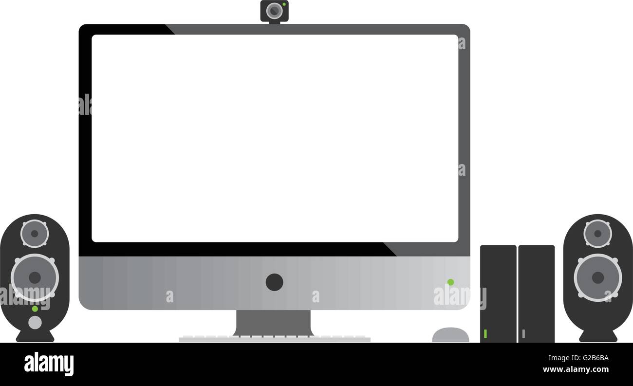 Computer display and speaker isolated on white. Vector, jpg, picture ...