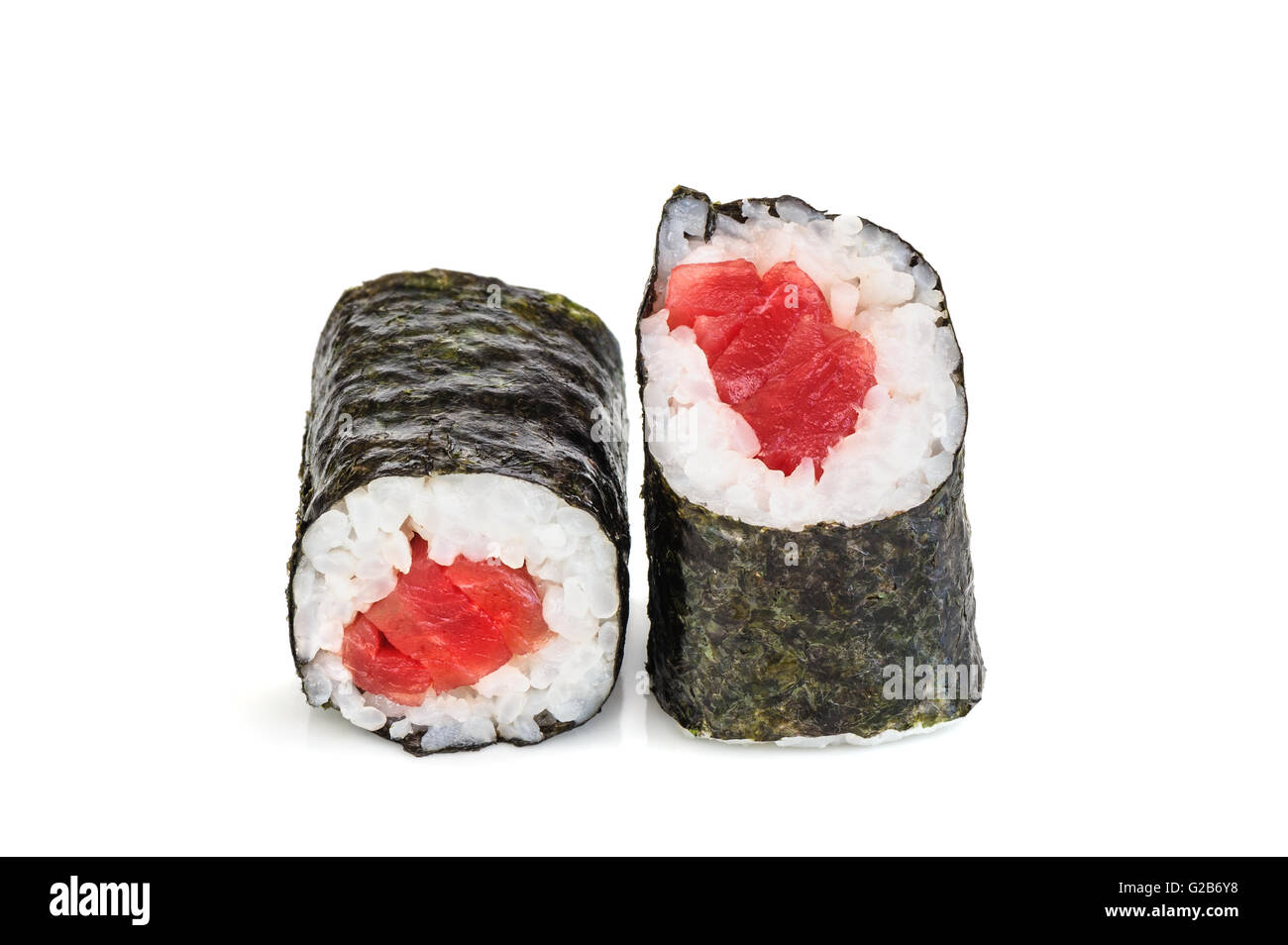 Maki sushi, two rolls isolated on white Stock Photo - Alamy