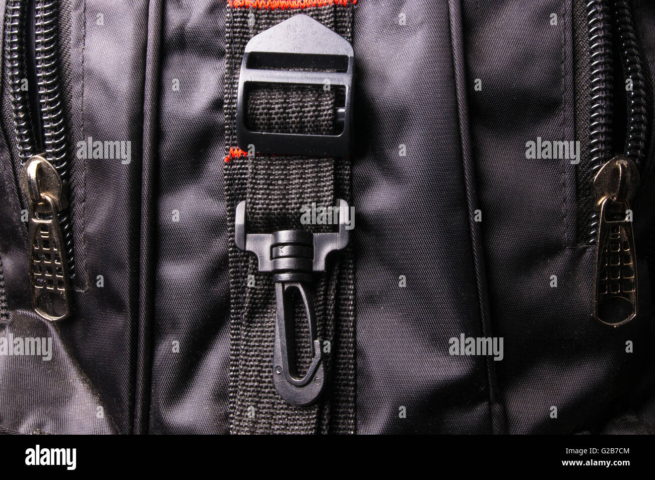 closeup of a pockets and fittings in the black backpack Stock Photo - Alamy