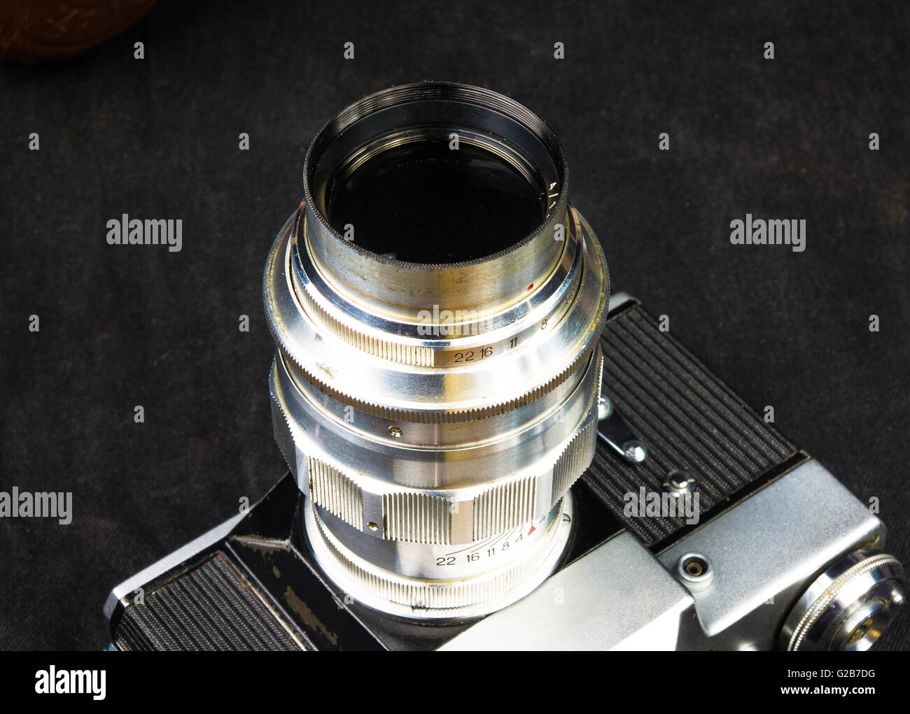 old vintage Soviet camera on black background Stock Photo - Alamy