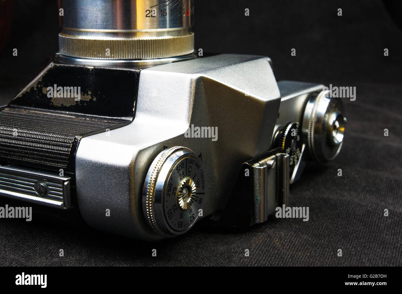 old vintage Soviet camera on black background Stock Photo - Alamy