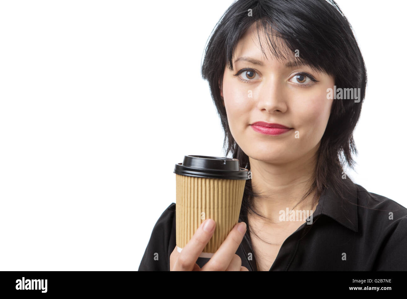 female business model holding a takeaway drinks cup Stock Photo - Alamy