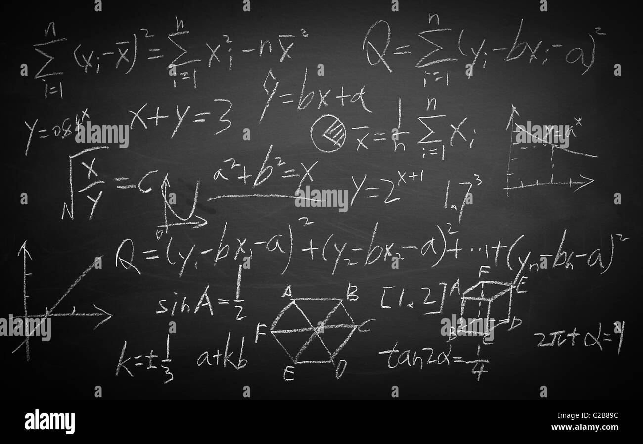 Mathematical formulas on blackboard Black and White Stock Photos ...