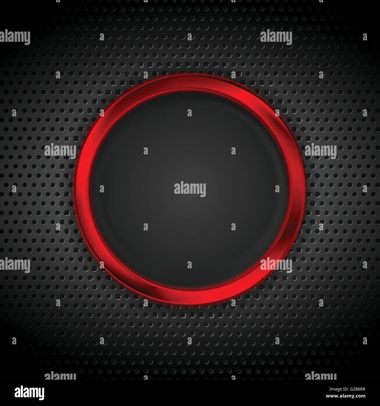 Bright red ring on perforated metallic texture. Vector graphic design ...