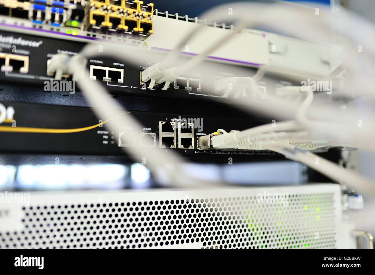 An Lan cable in network room dept of field technic Stock Photo - Alamy