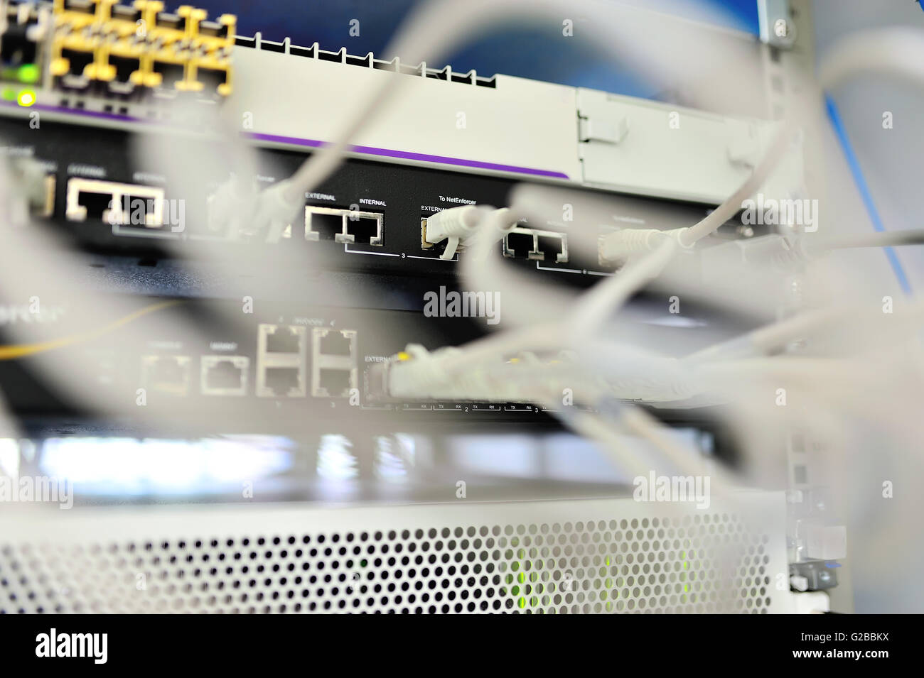 An Lan cable in network room dept of field technic Stock Photo - Alamy