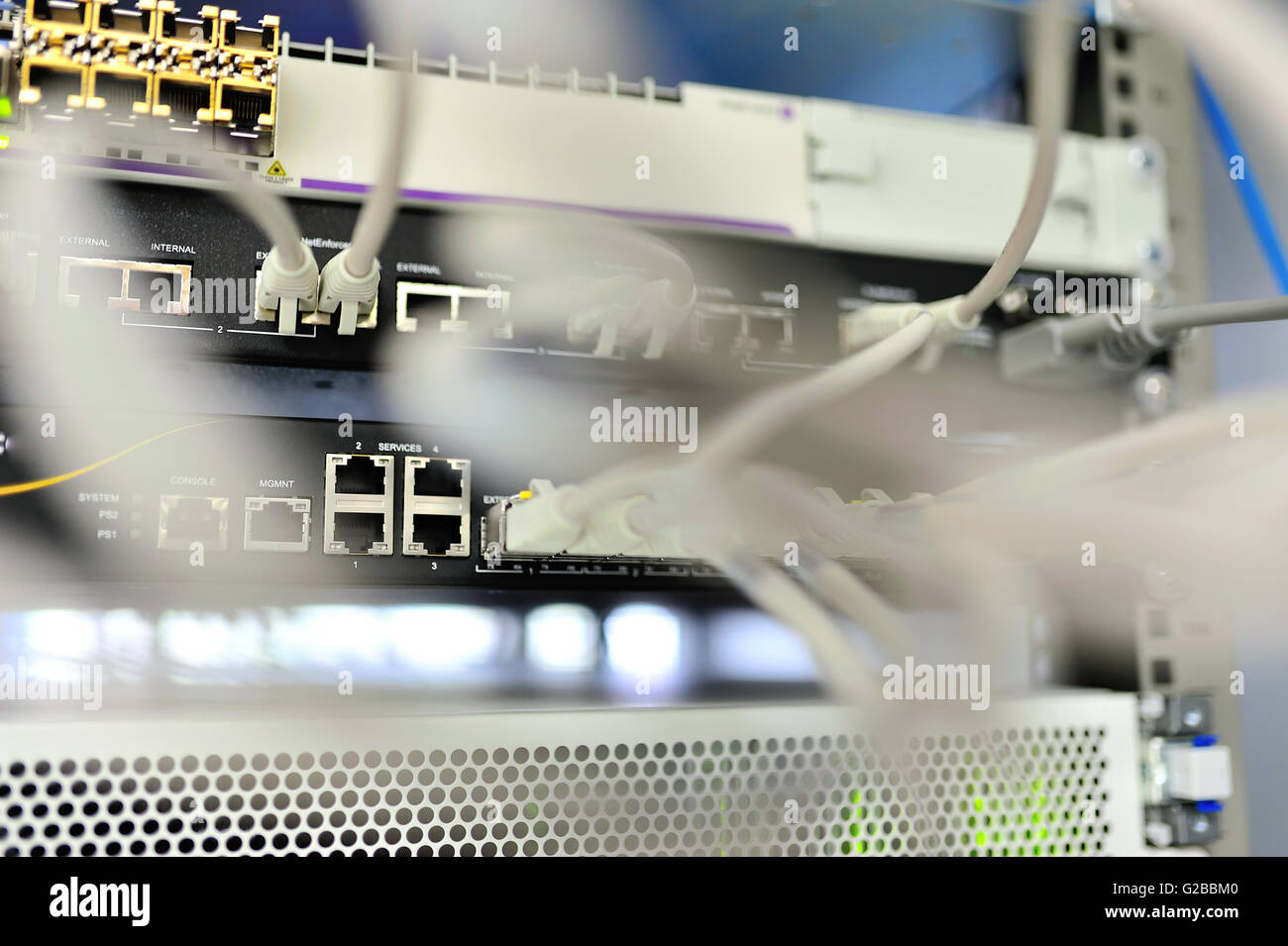 An Lan cable in network room dept of field technic Stock Photo - Alamy