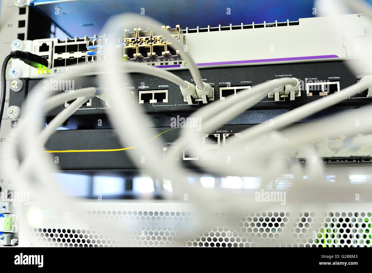 An Lan cable in network room dept of field technic Stock Photo - Alamy