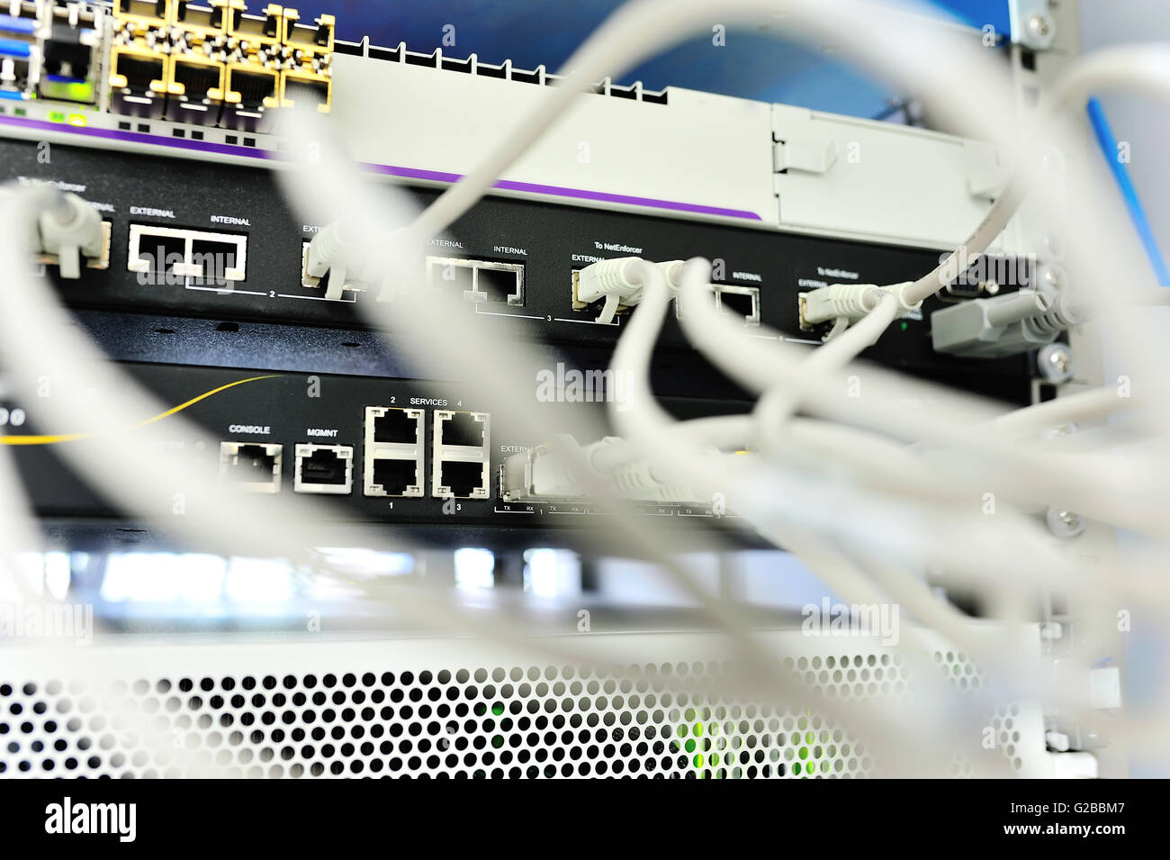 An Lan cable in network room dept of field technic Stock Photo - Alamy