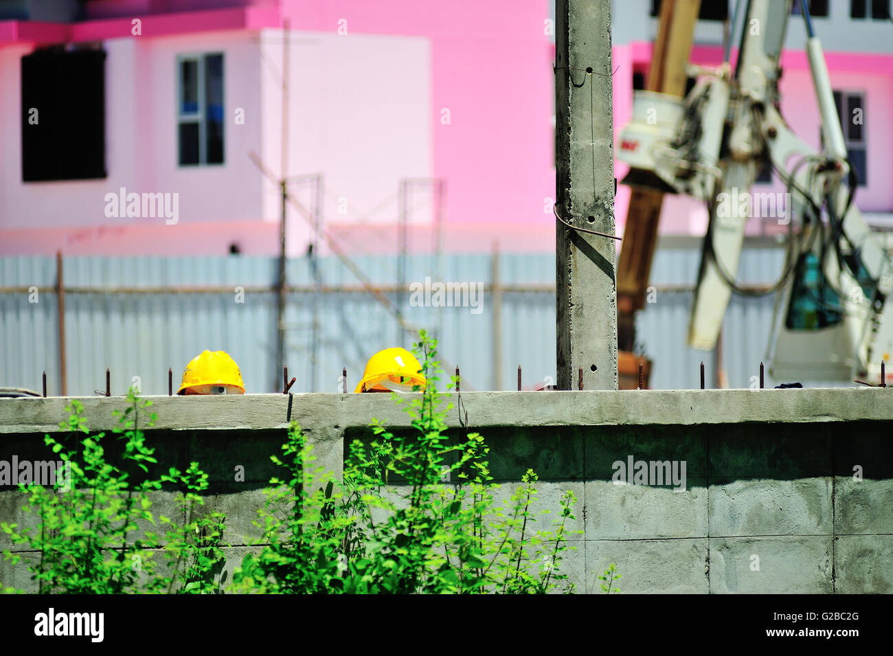 An safety helmet in construction place Stock Photo - Alamy
