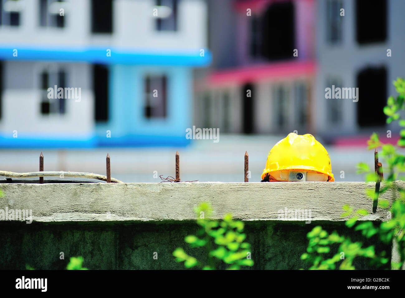 An safety helmet in construction place Stock Photo - Alamy