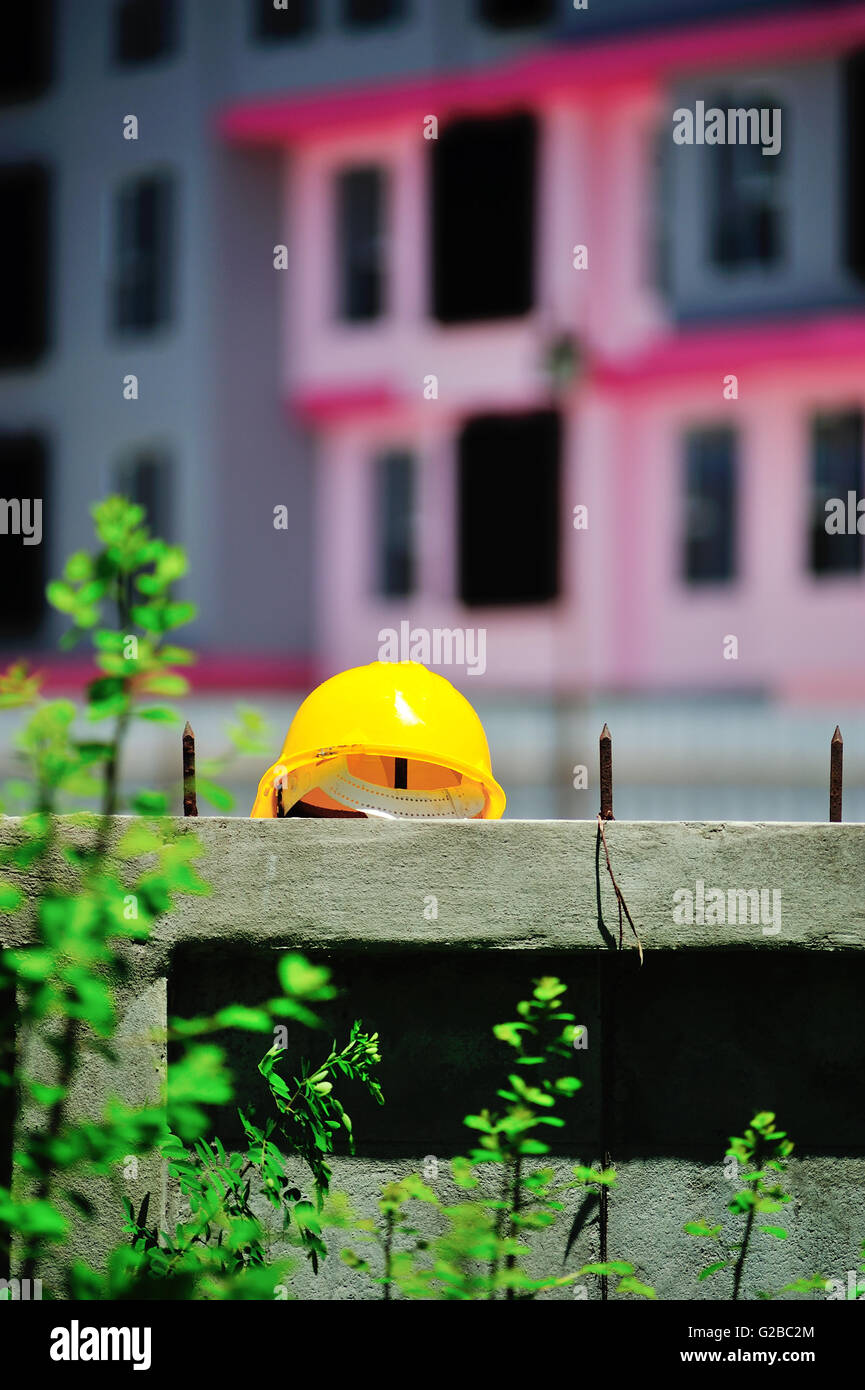 An safety helmet in construction place Stock Photo - Alamy