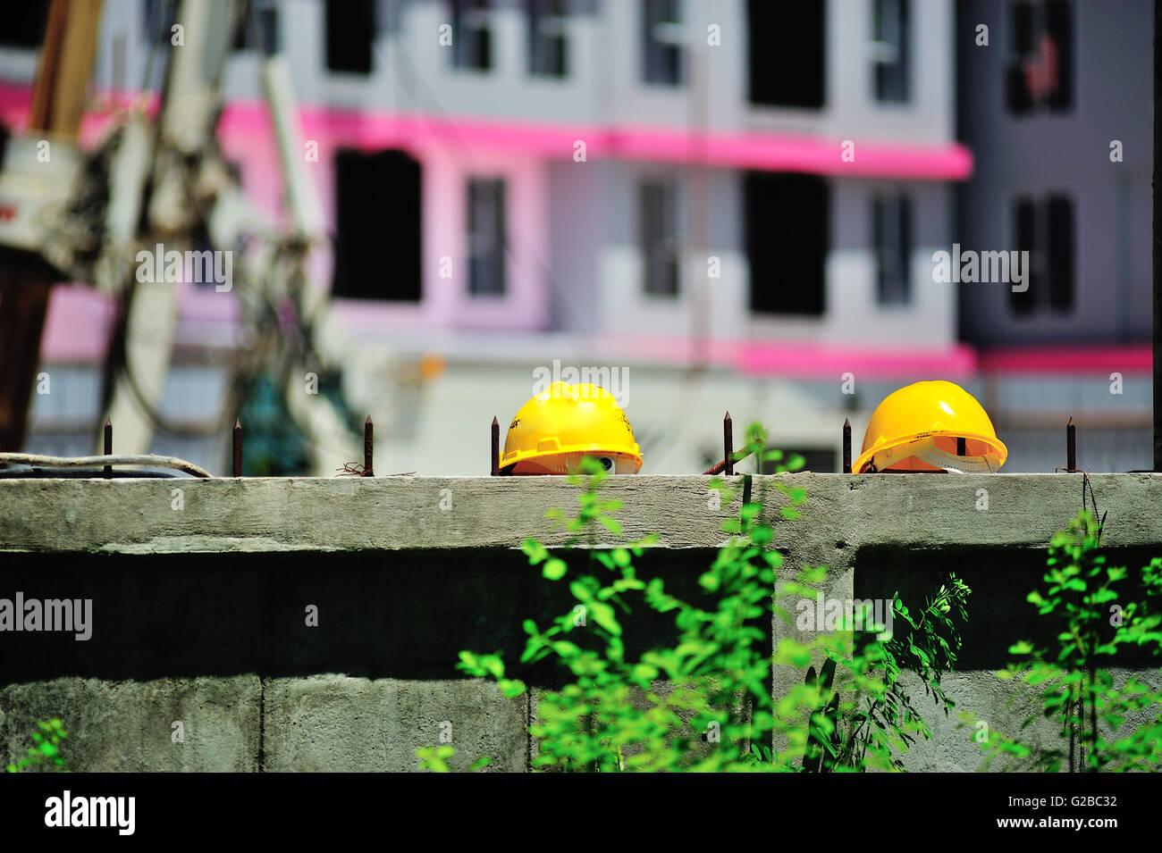 An safety helmet in construction place Stock Photo - Alamy