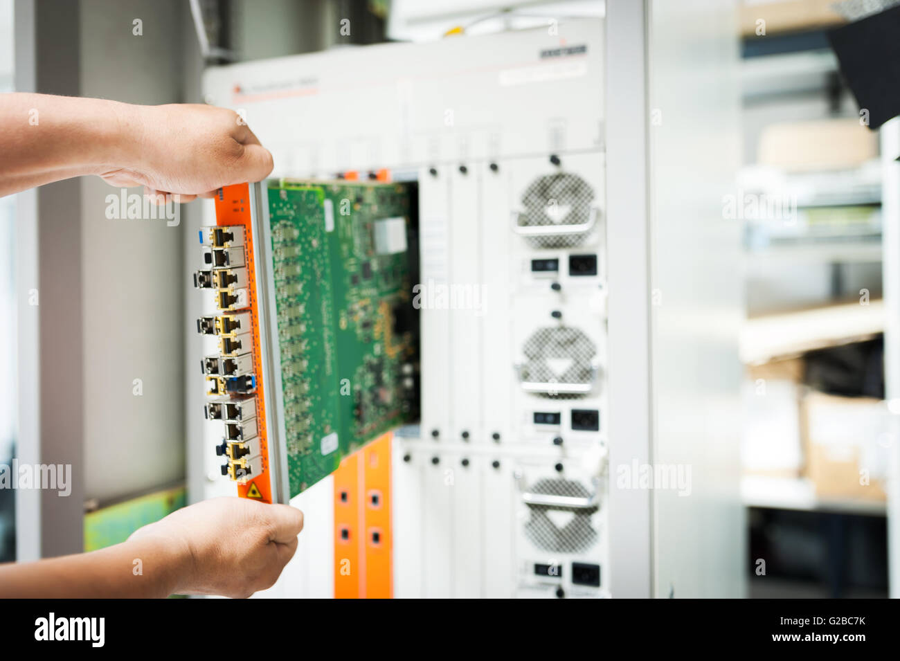 Fix network switch in data center room Stock Photo - Alamy
