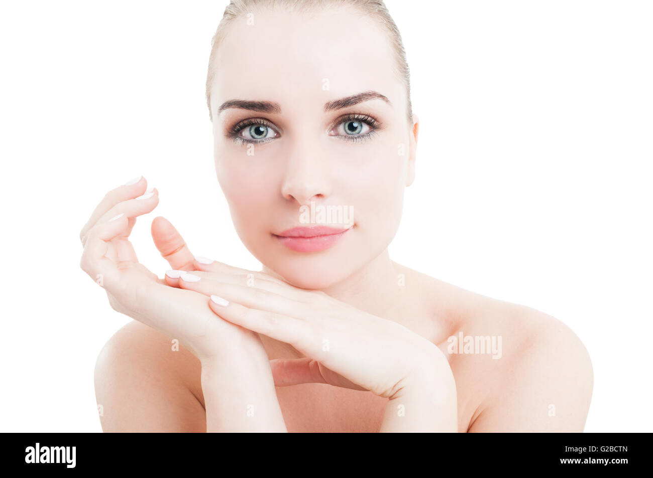 Hands creme and skin care concept with beautiful young woman as model ...