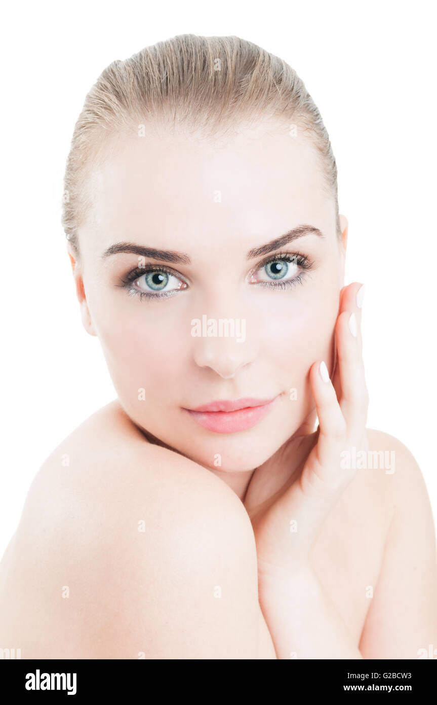 Attractive woman touching her beautiful face as skin care concept Stock ...
