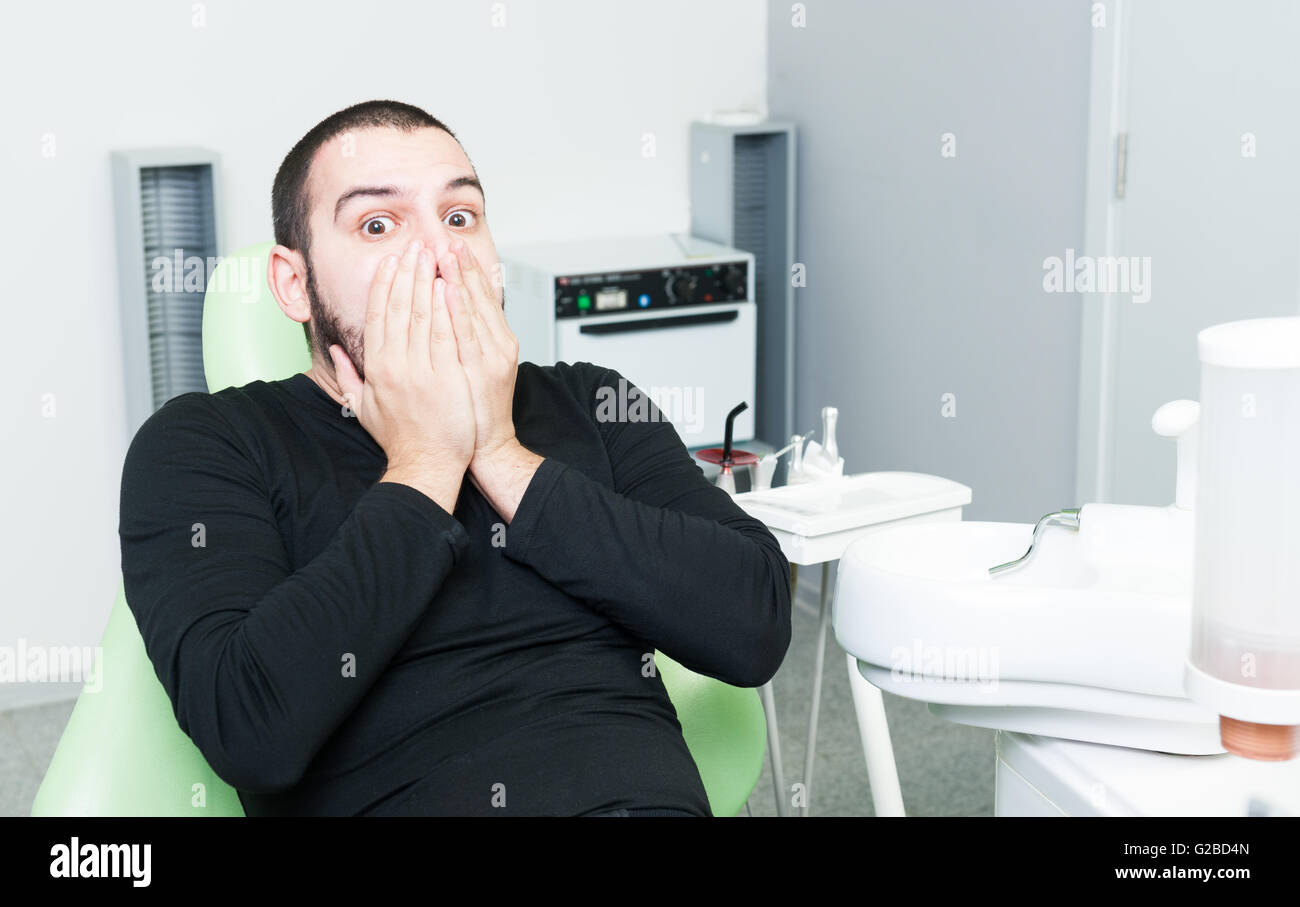 Stressed patient at dentist acting nervous and afraid of dental ...