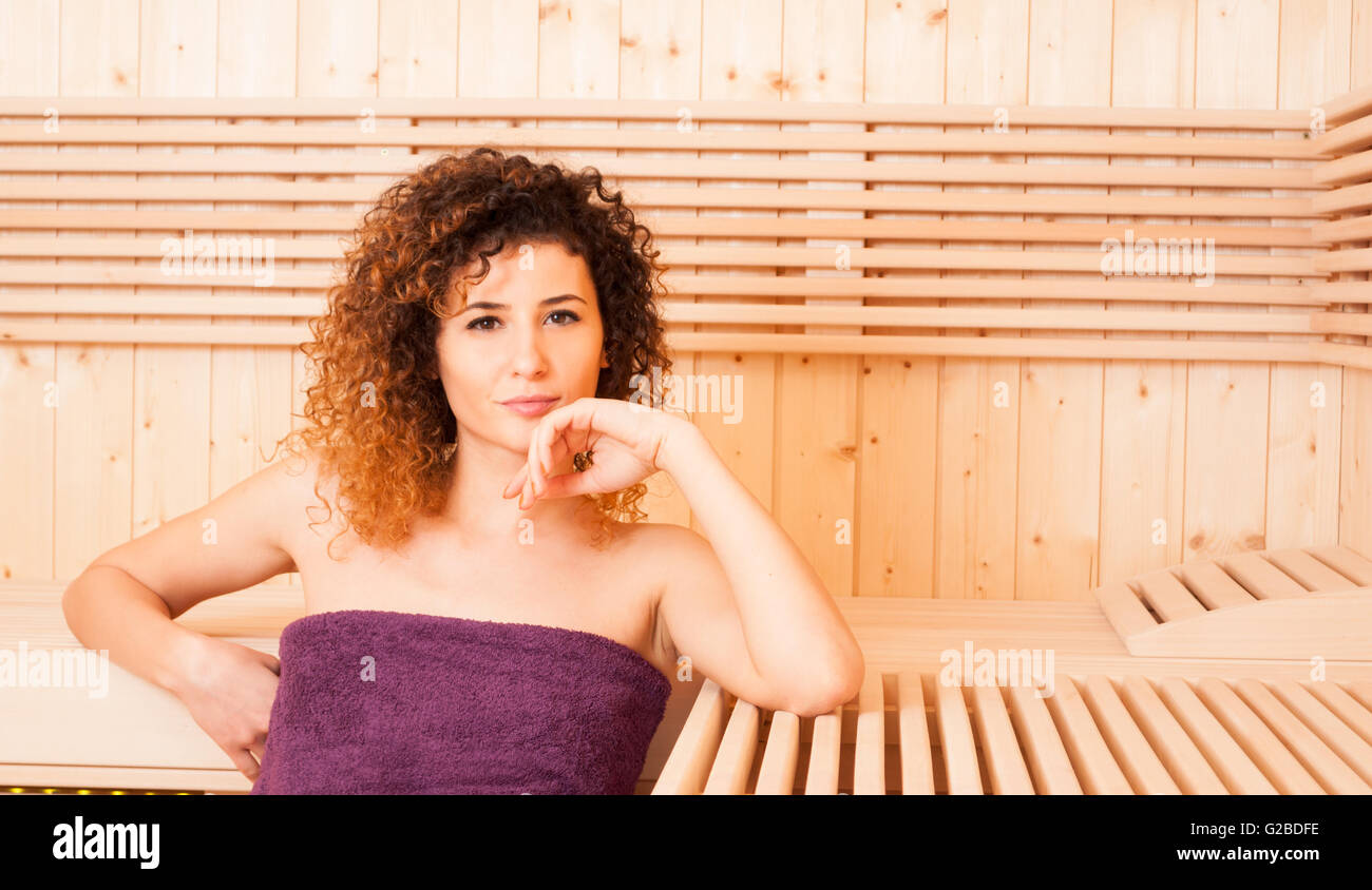 Woman in sauna natural sauna hi-res stock photography and images - Alamy