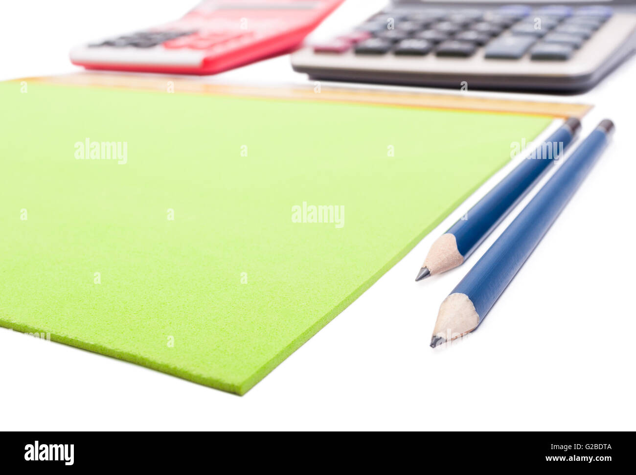 Accounting office desk concept with pencils and green copy space Stock ...