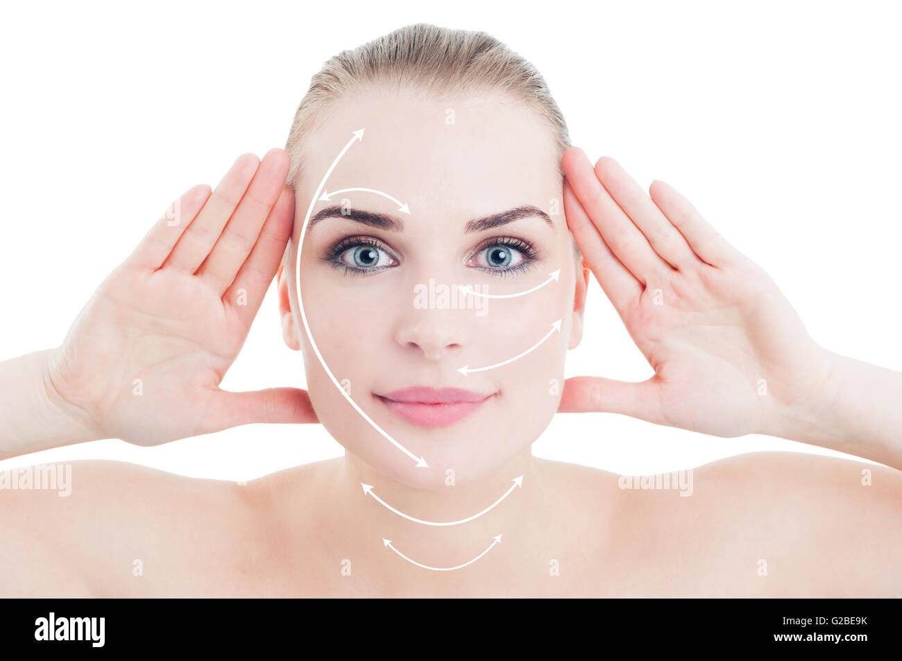 Attractive young female with arrows marks on her face as cosmetic ...