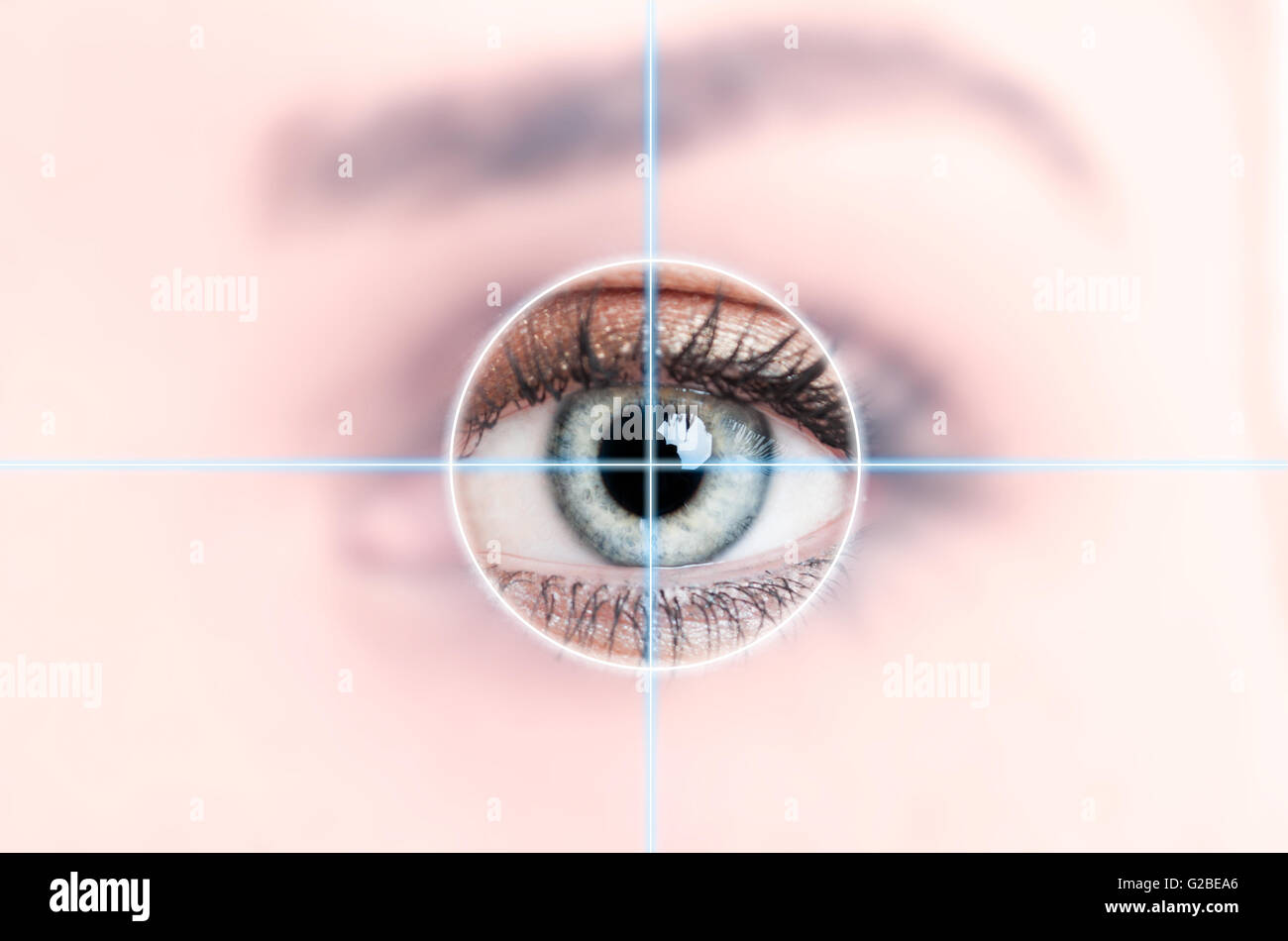 Close up of female blue eye scanned for access as high-tech personal ...