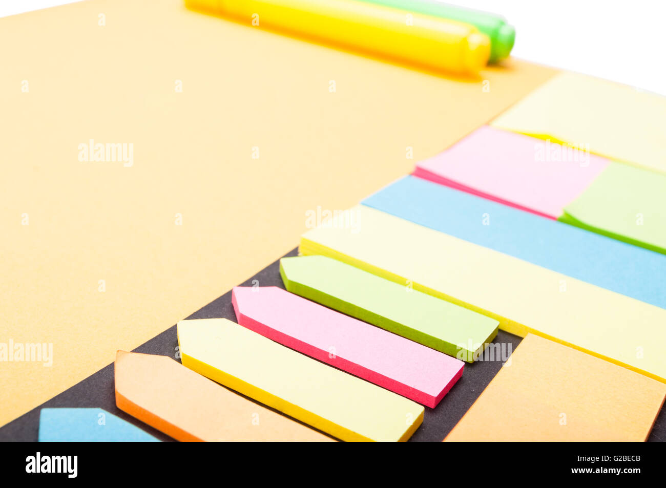 Pov of reminder notes on organized desktop as planning label concept ...