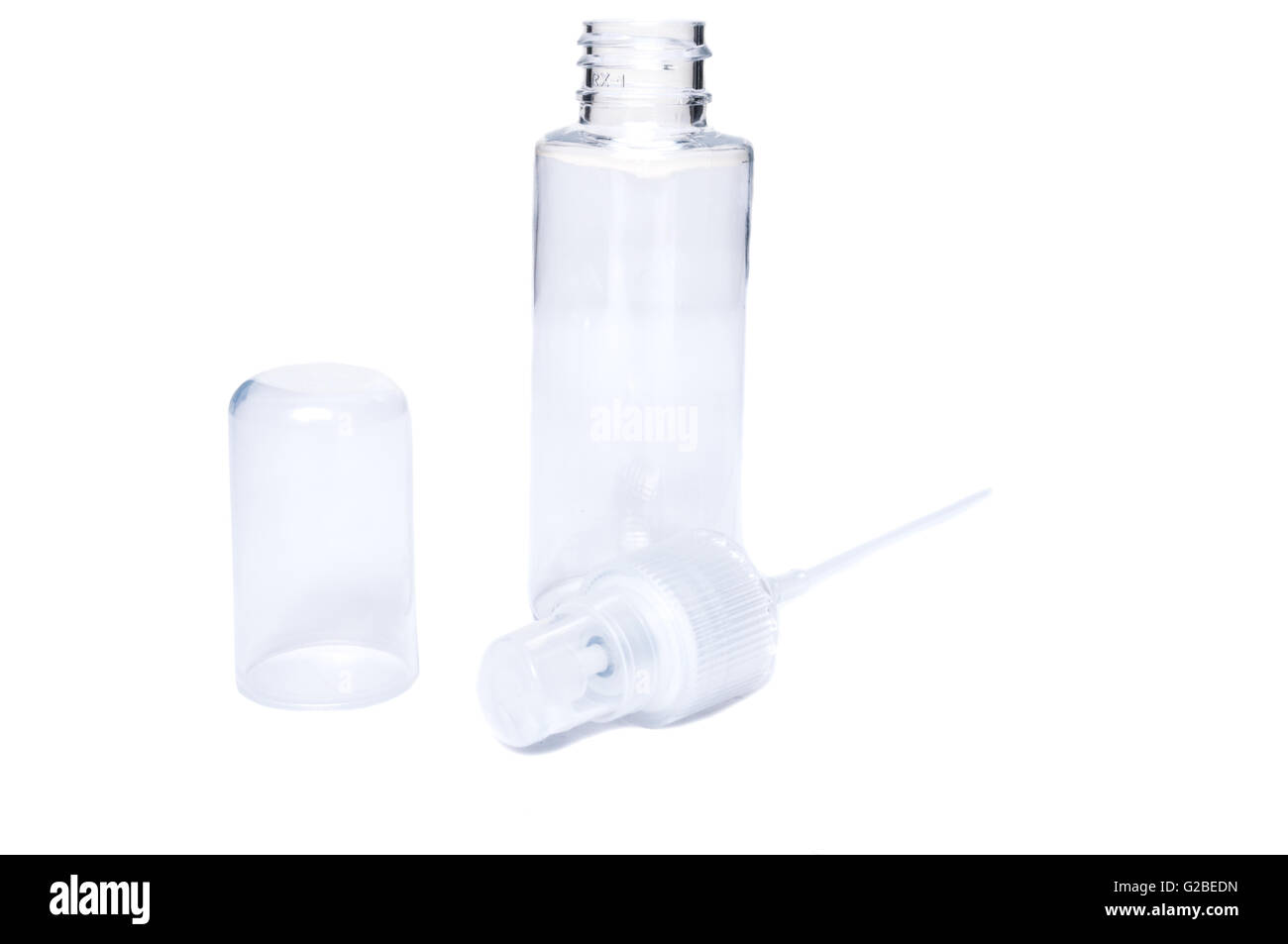 Open small size plastic spray tube container isolated on white studio ...